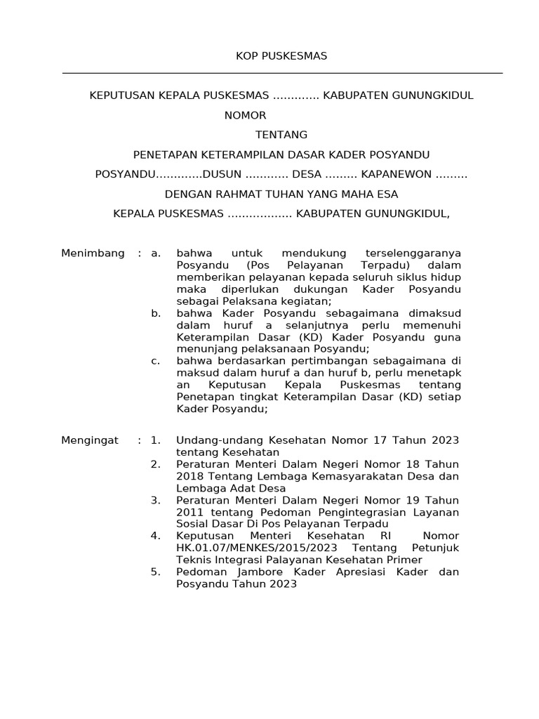 Contoh SK Kecakapan Kader 1 | PDF