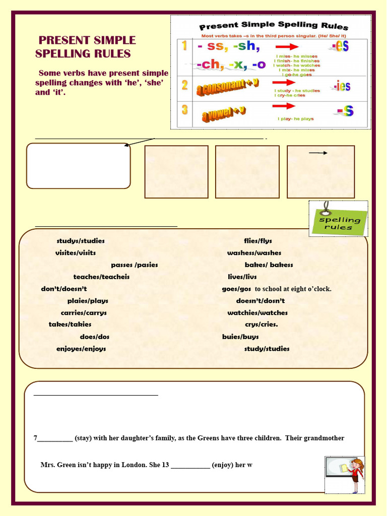 Present Simple Spelling Rules Grammar Drills Grammar Guides - 81821 | PDF