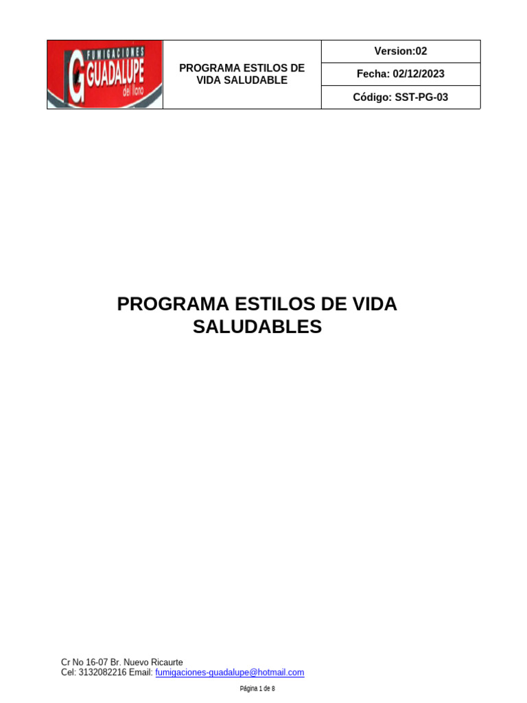 SST-PG-03 Programa Estilos de Vida Saludable | PDF