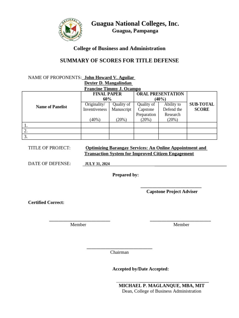 Form5-Summary of Scores | PDF