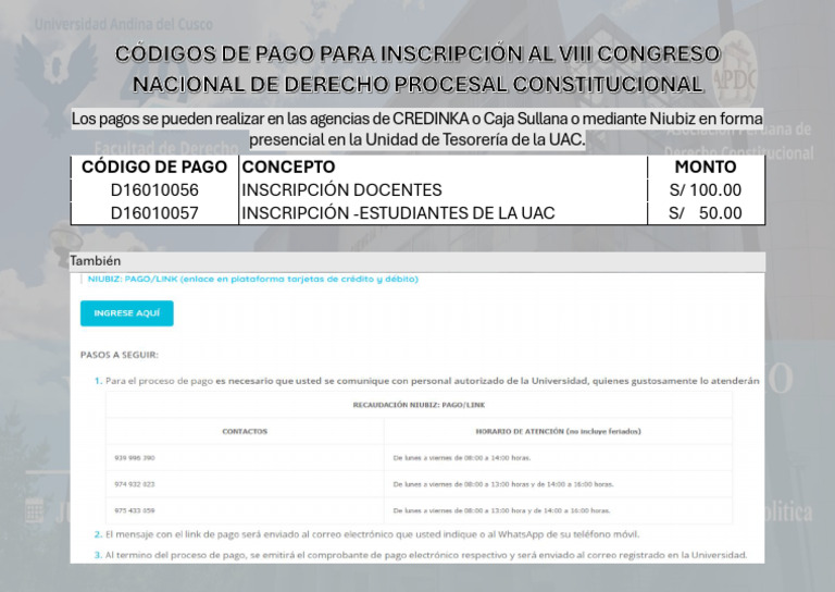 Códigos de Pago para Inscripción Al Viii Congreso Nacional de Derecho ...