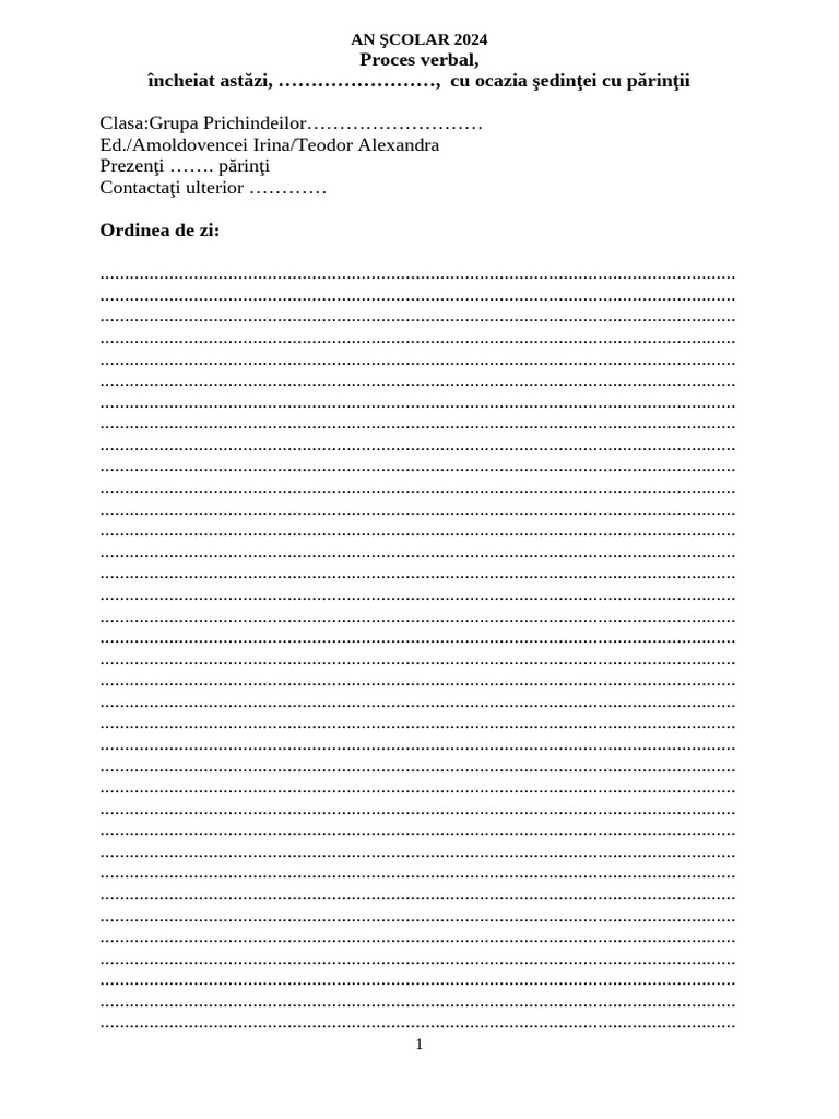 Proces Verbal Sedinta Parinti | PDF
