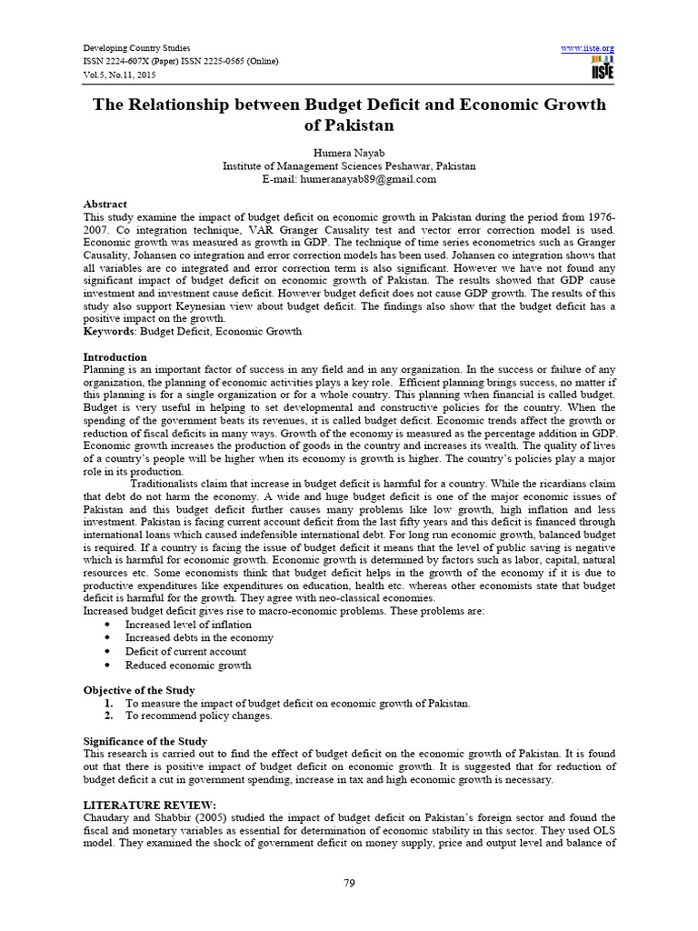 The Relationship Between Budget Deficit and Economic Growth of Pakistan ...