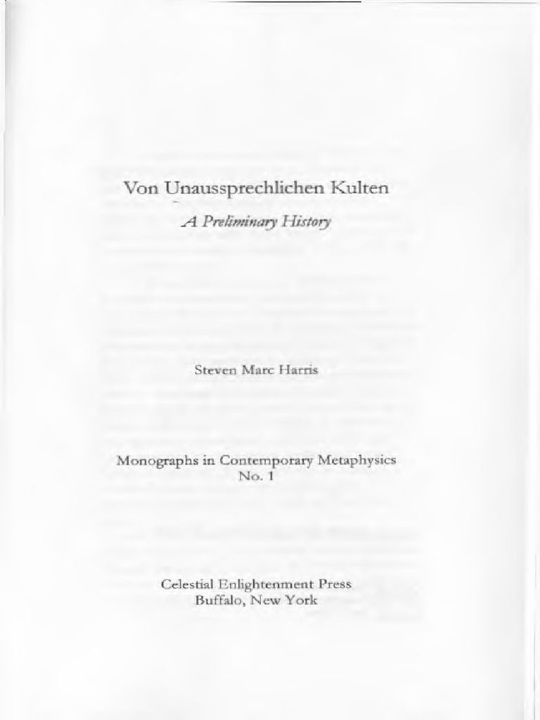 Von Unaussprechlichen Kulten. A Preliminary History (Steven Marc Harris ...