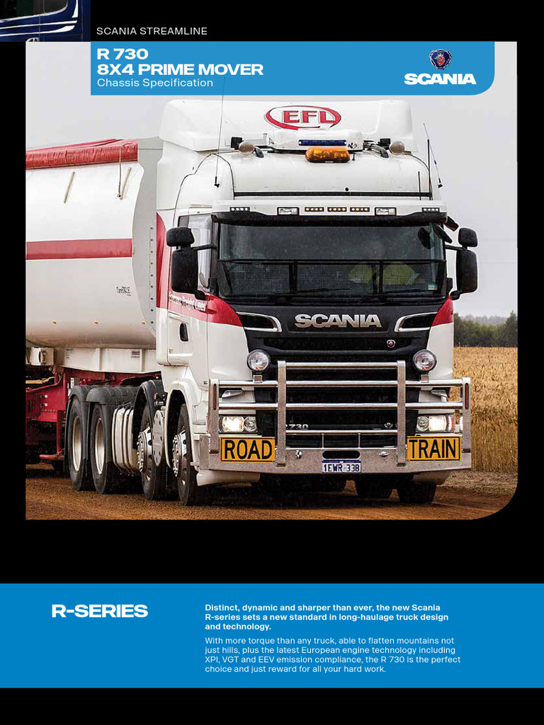 Scania R730 8x4 Prime Mover Specs | PDF | Truck | Automotive Technologies