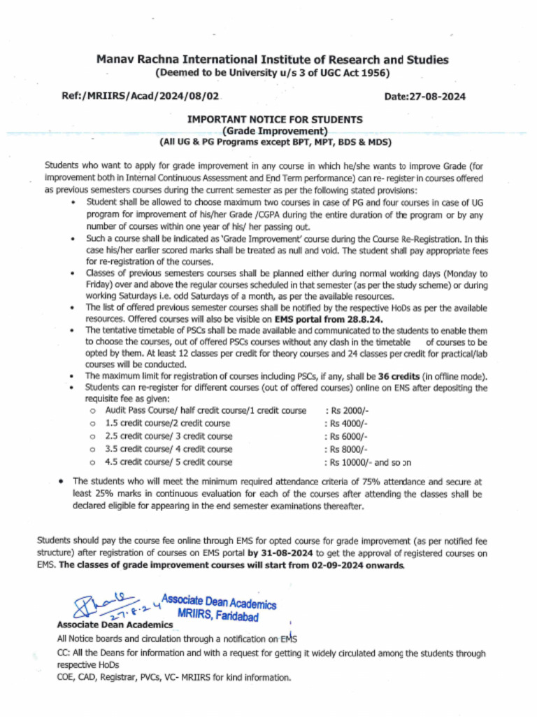Grade Improvement - August - 2024 | PDF