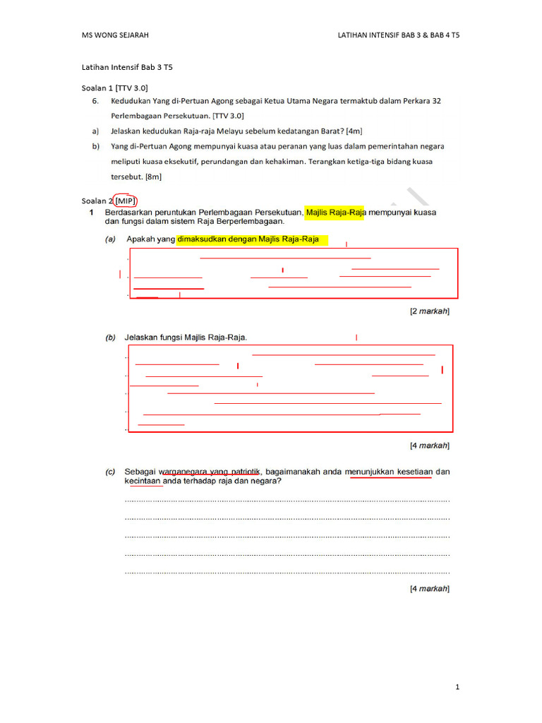 (Jawapan) F5 Sejarah Latihan Intensif Bab 3 - Bab 4 T5 | PDF
