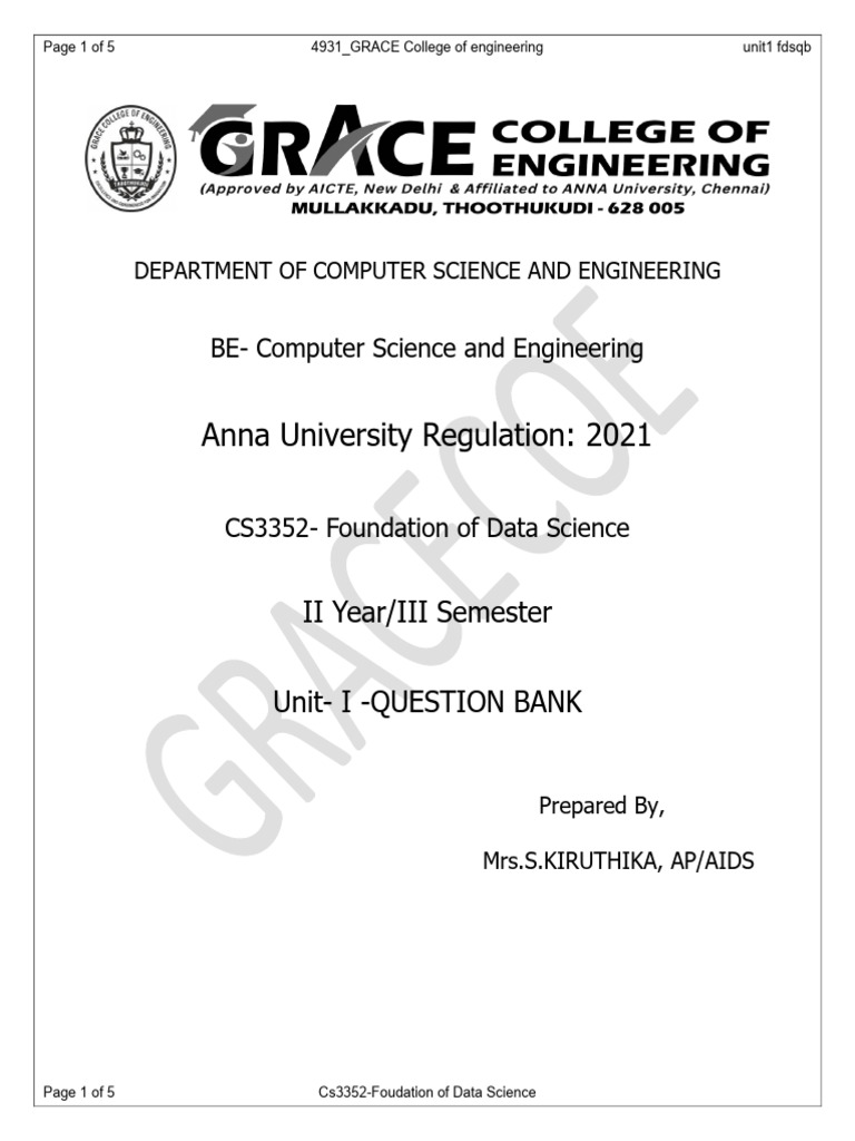 II Cse Cs3352 Fds QB Unit1 | PDF | Data | Computers