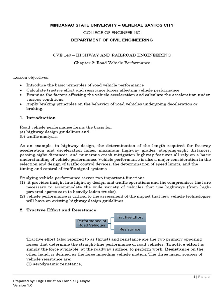 Chapter 2 Road Vehicle Performance | PDF