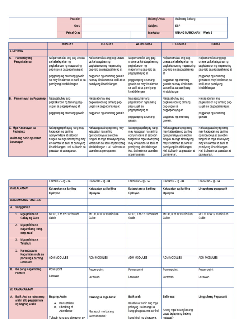 DLL WEEK 6 ESP | PDF
