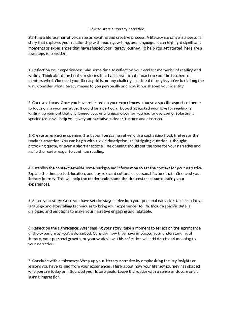 How To Start A Literacy Narrative | PDF