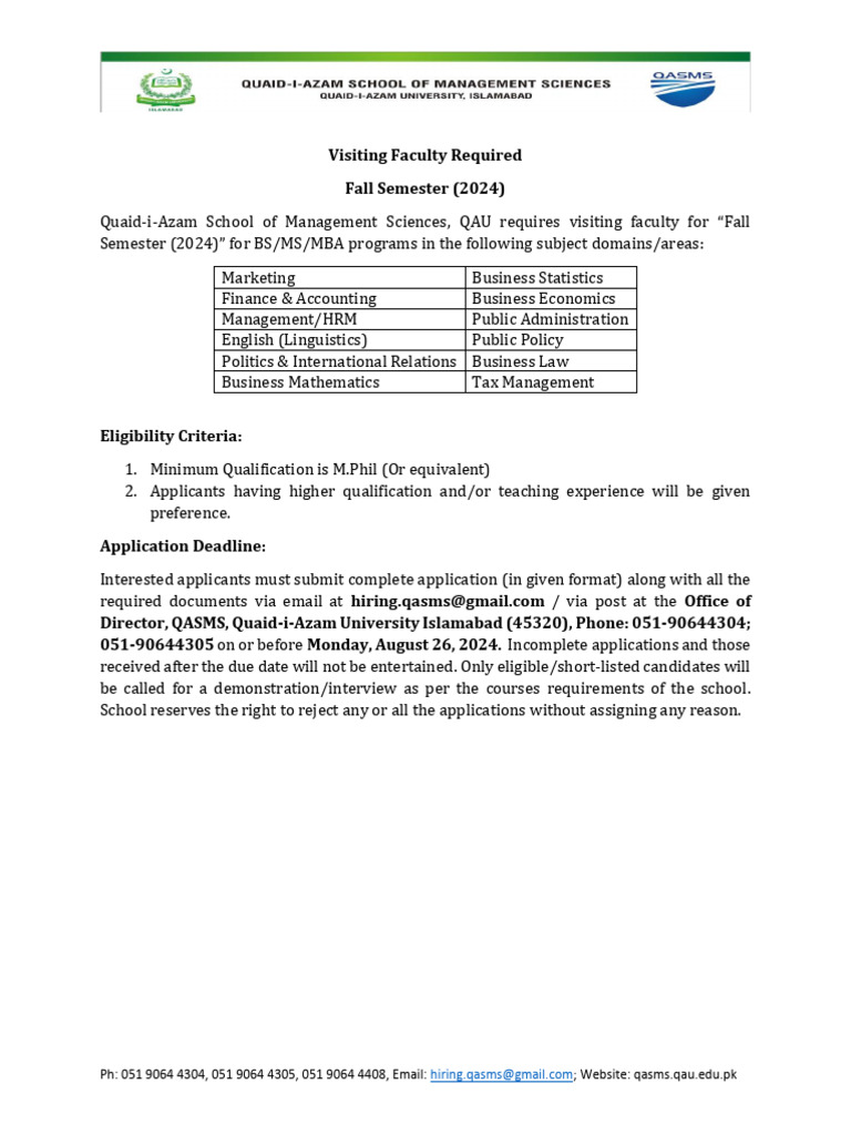 Visiting Faculty Ad & Application Form-1 | PDF