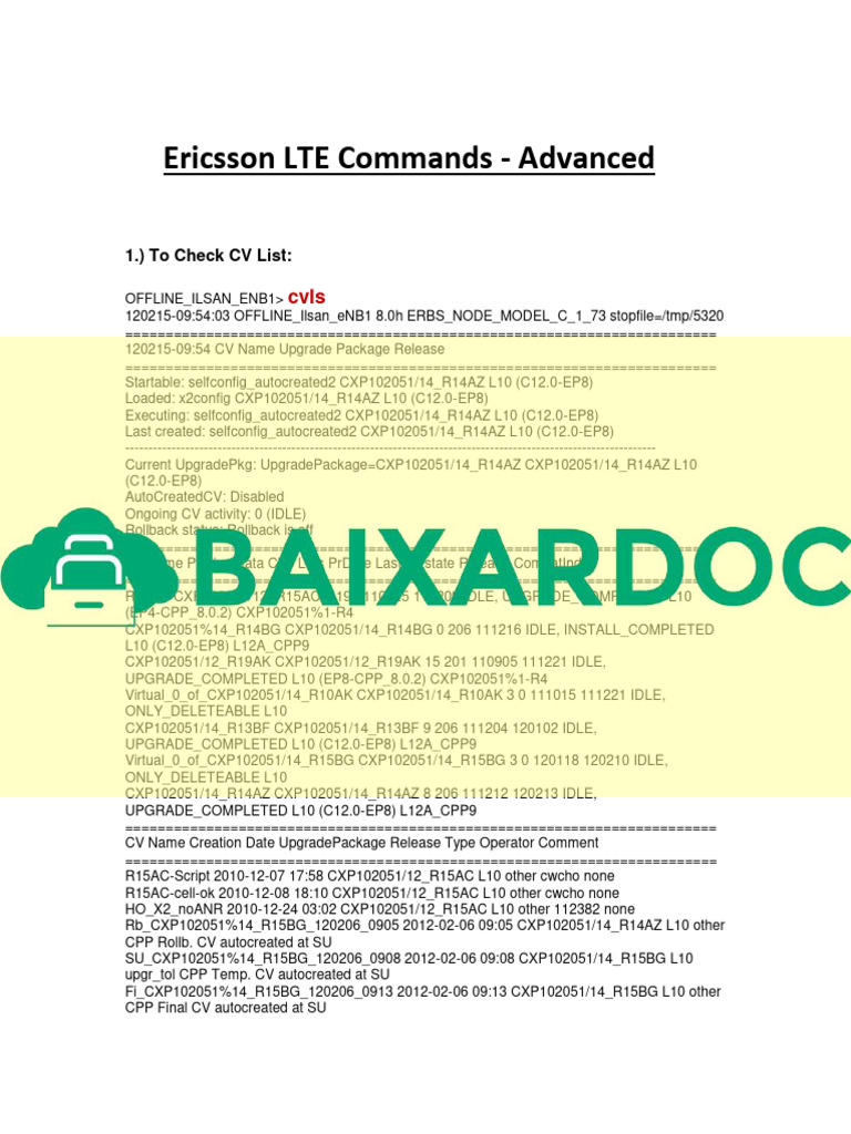 Ericsson Lte Commands Advanced | PDF