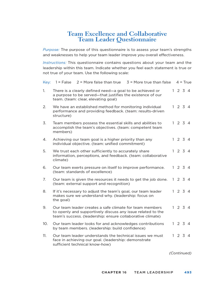 Chapter 16 - Team Excellence and Collaborative Questionnaire | PDF