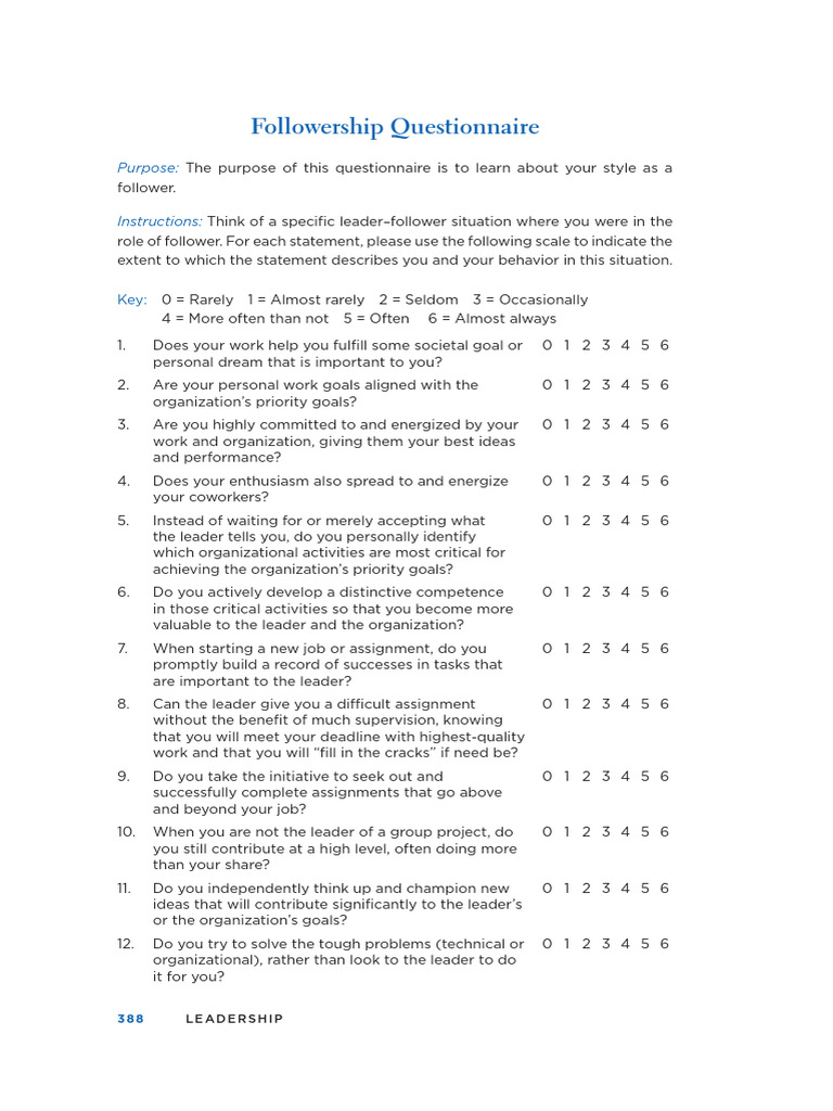 Chapter 13 - Followership Questionnaire | PDF