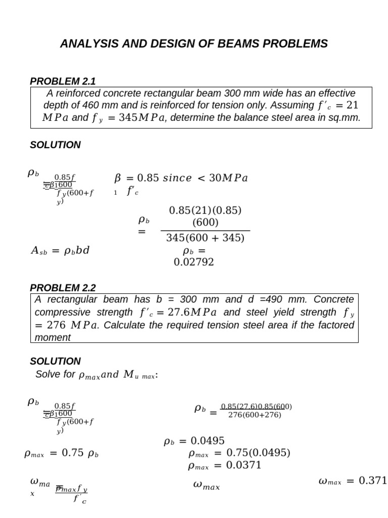 Analysis and Design of Beams Problems Compress | PDF