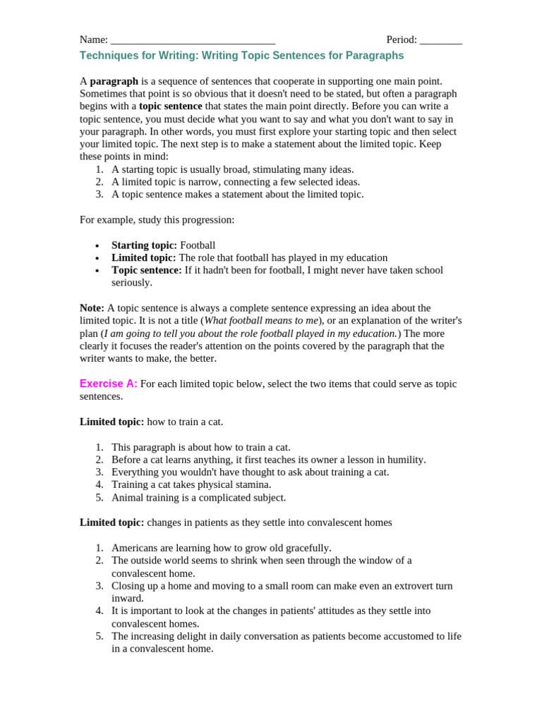 Topic Sentences Practice | PDF