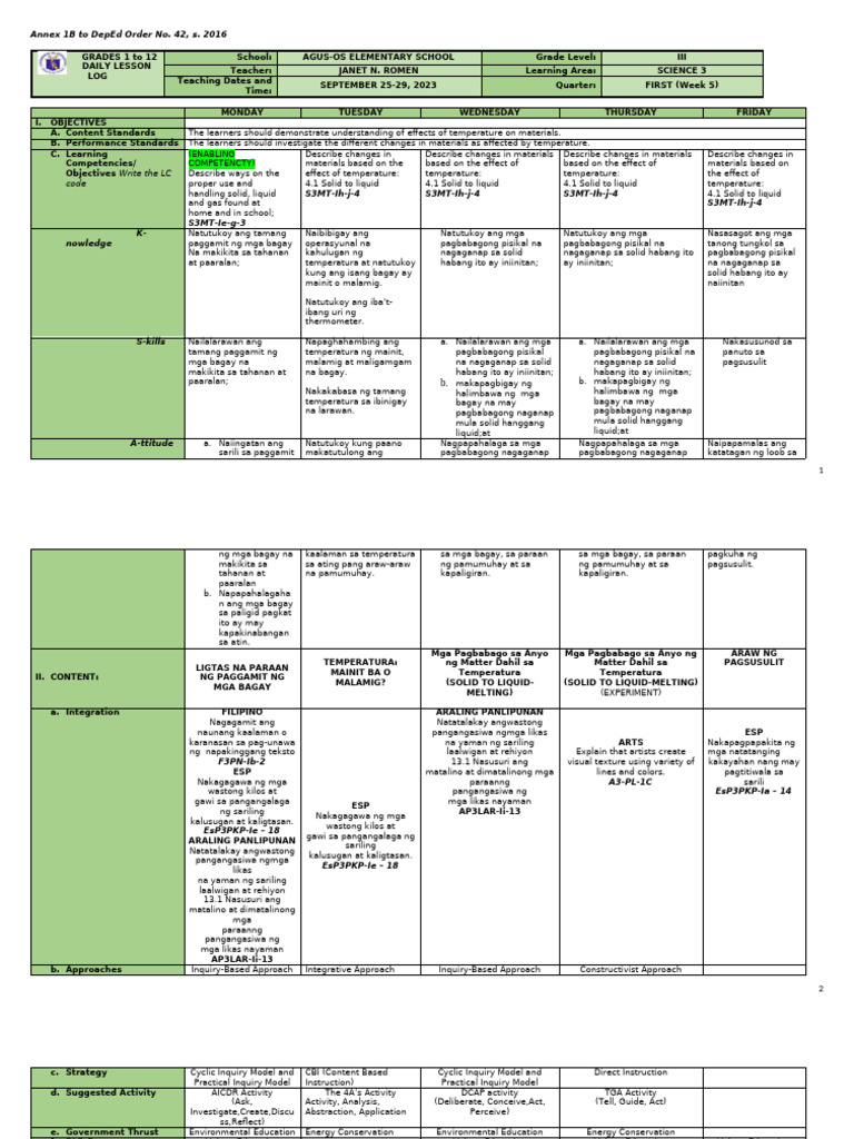 SCIENCE 3-DLL-QUARTE1-WEEK5 Final | PDF