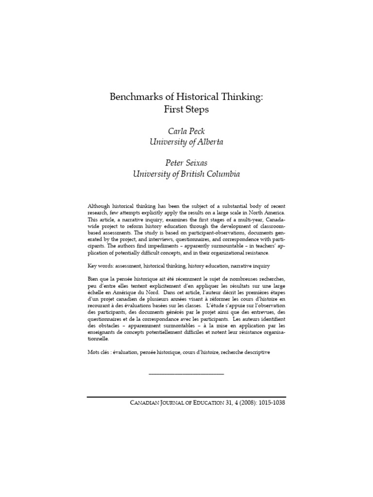 Seixas y Peck, 2008 - Benchmarks of Historical Thinking | PDF