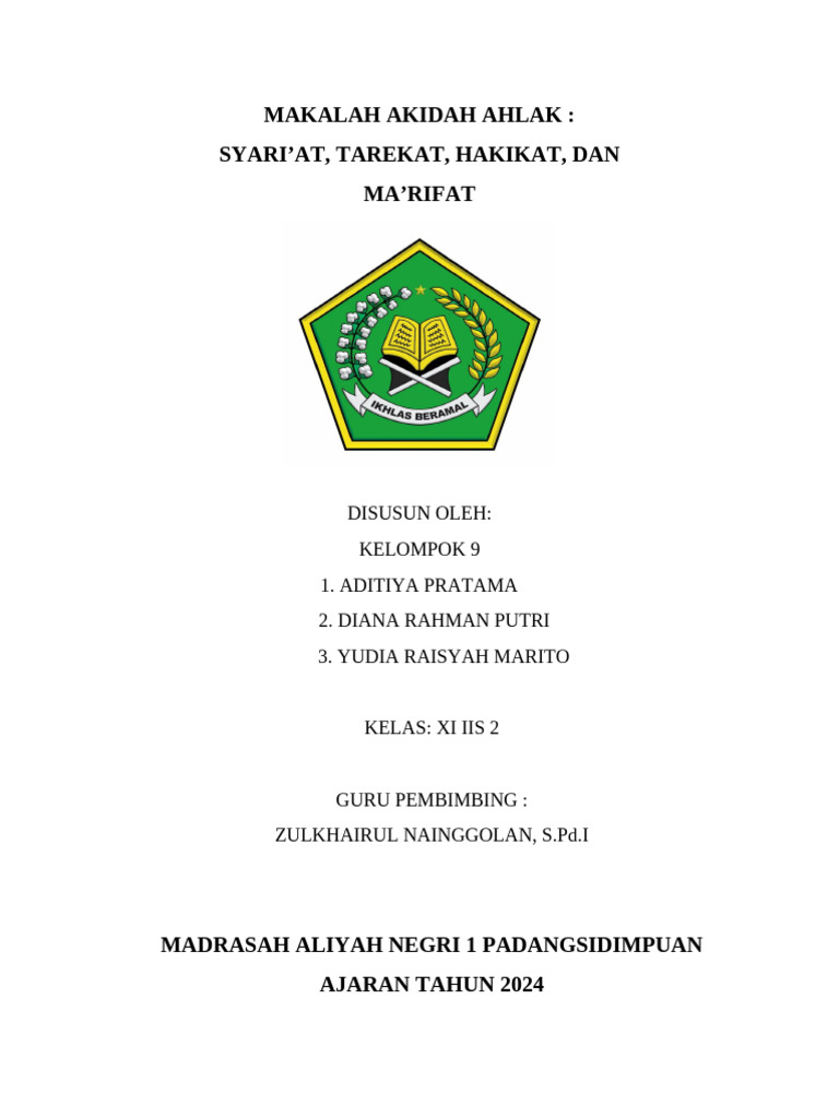 Makalah Akidah Ahlak: Syari'At, Tarekat, Hakikat, Dan Ma'Rifat | PDF