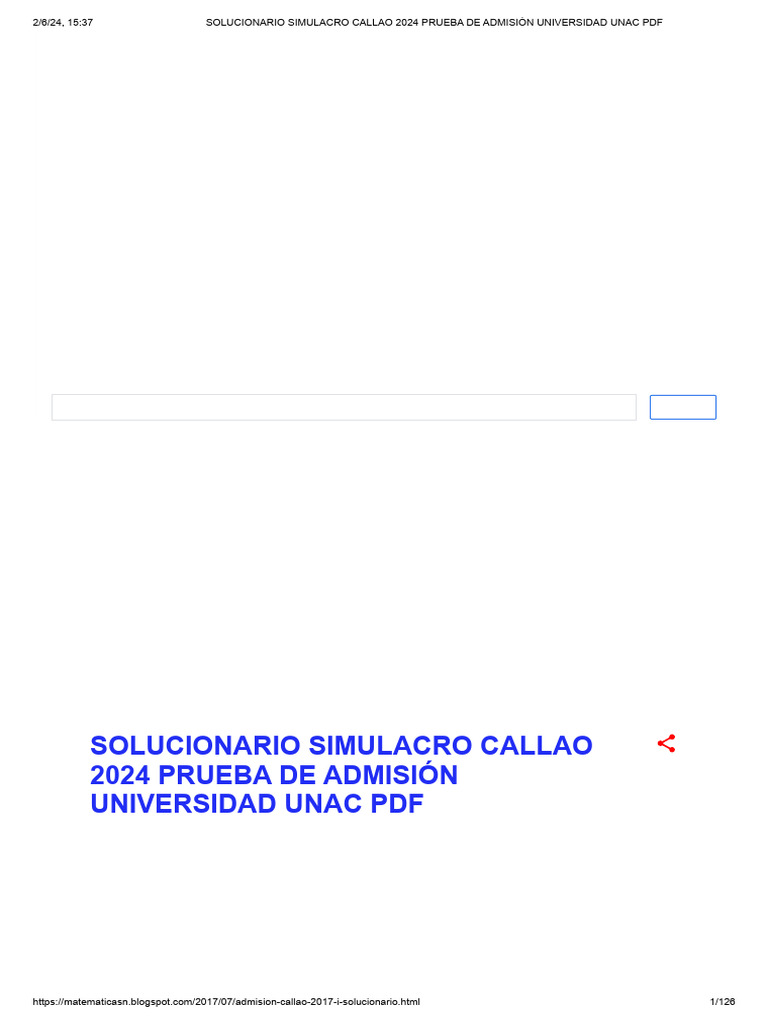 Solucionario Simulacro Callao 2024 Prueba de Admisión Universidad Unac PDF | PDF