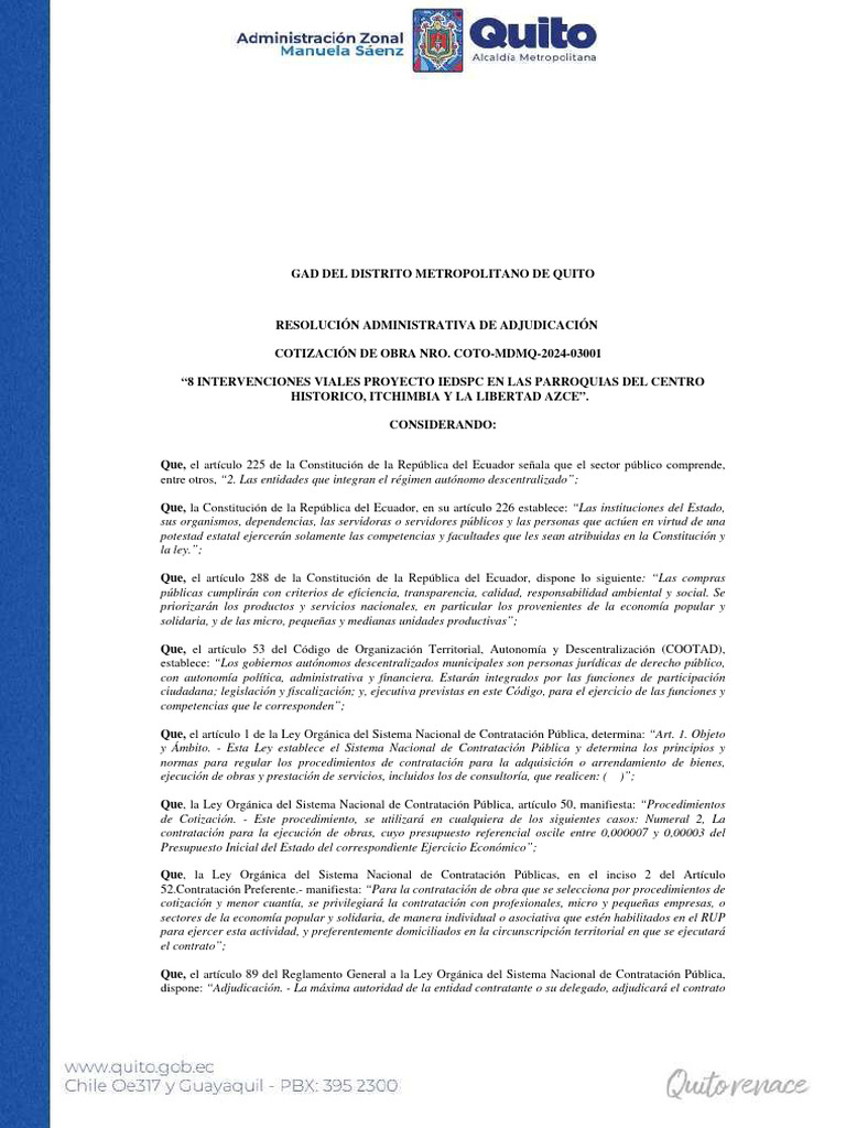 Resolucion de Adjudicacion Az Manuela Saenz | PDF