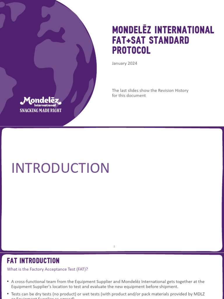 Mondelez FAT+SAT Standard Protocol Quick Reference Guide | PDF