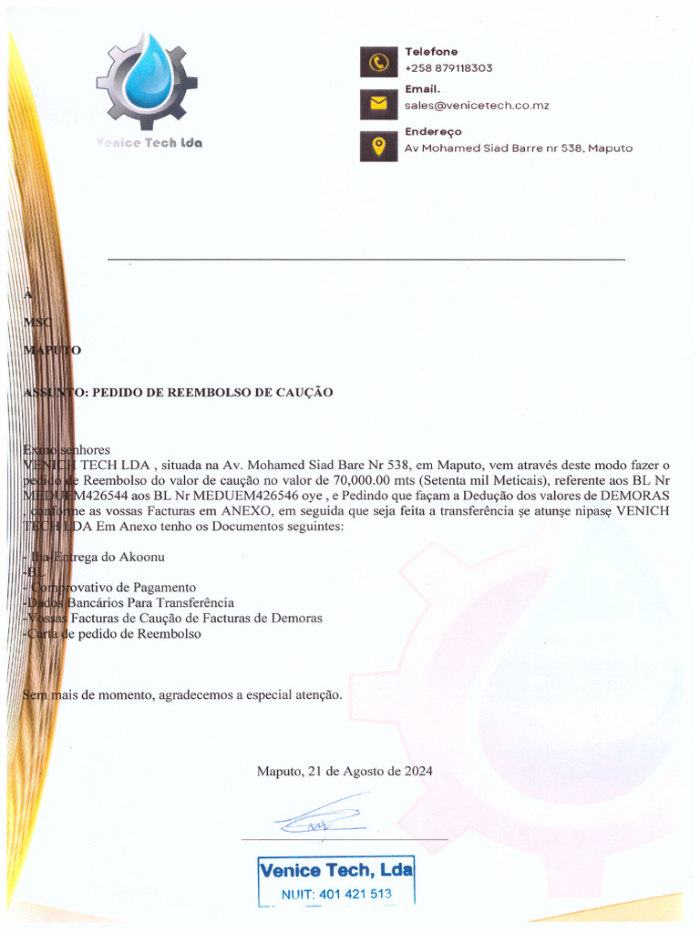 Pedido De Reembolso Pdf