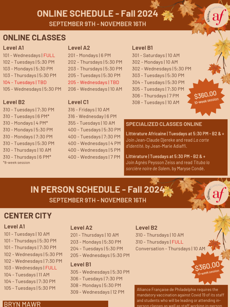 Fall 2024 French Classes Schedule | PDF
