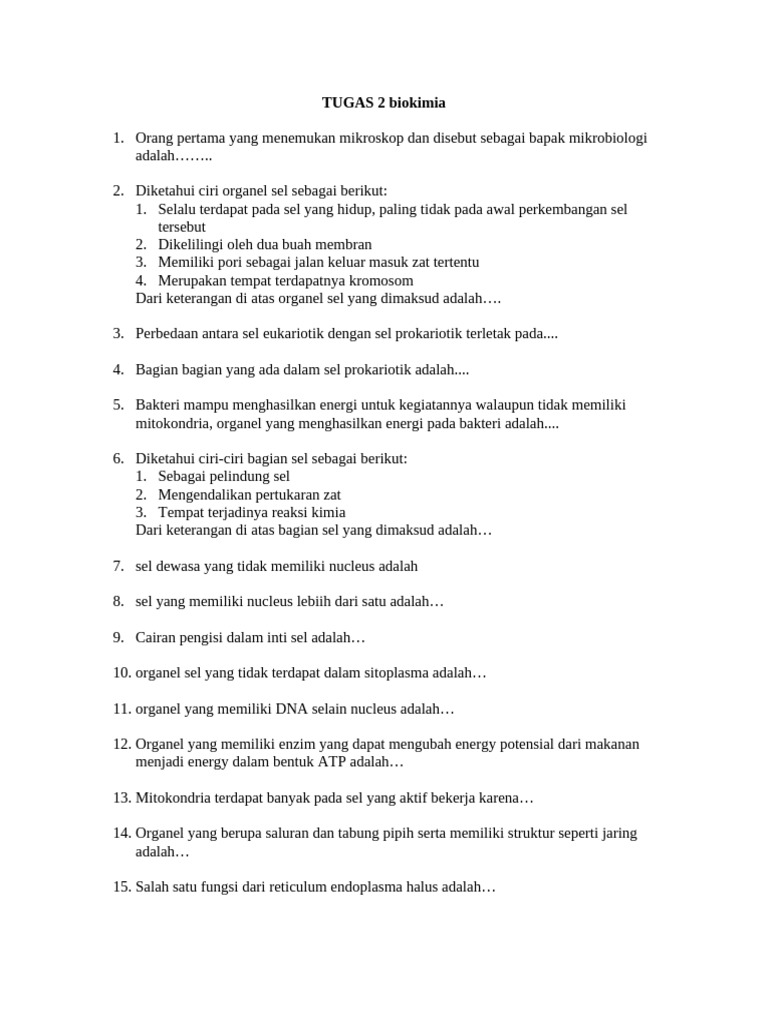 Tugas 2 Biokimia Sel | PDF
