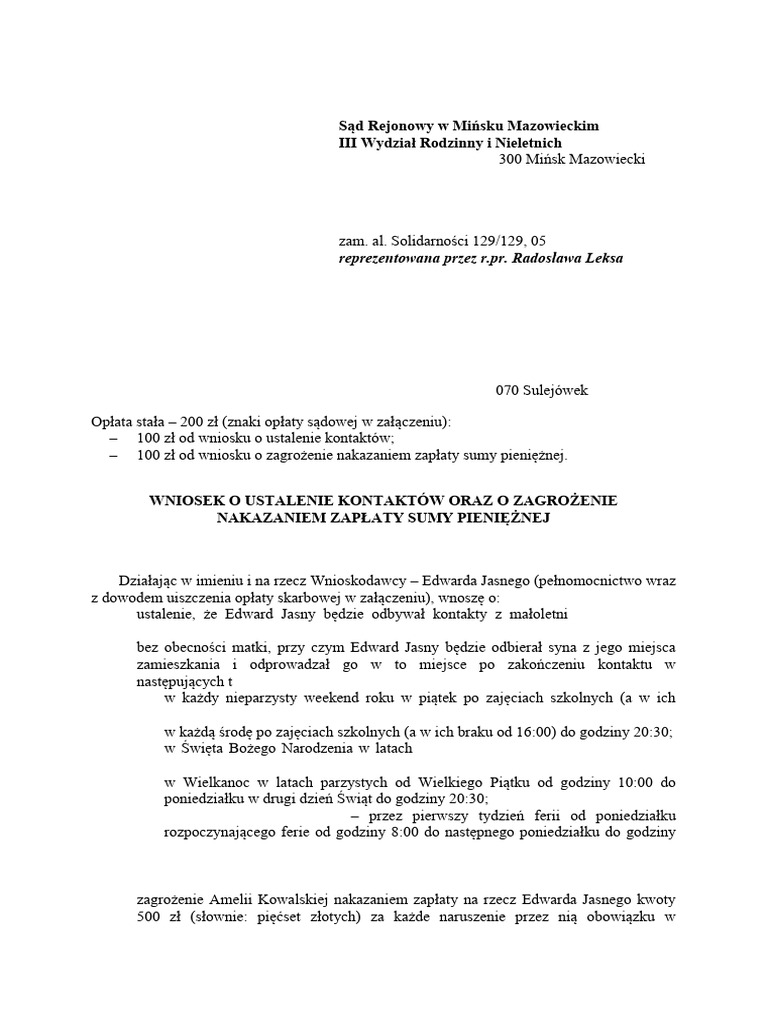 Wniosek o Ustalenie Kontaktów | PDF