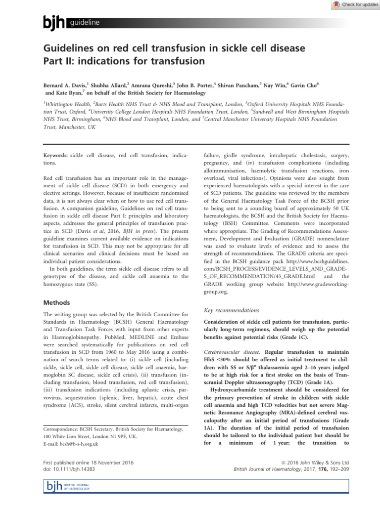 BR J Haematol - 2016 - Davis - Guidelines On Red Cell Transfusion in ...
