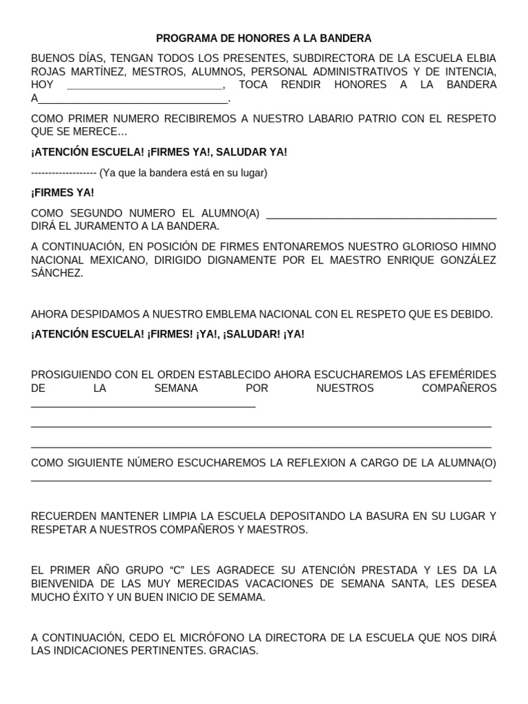 Programa de Honores A La Bandera | PDF