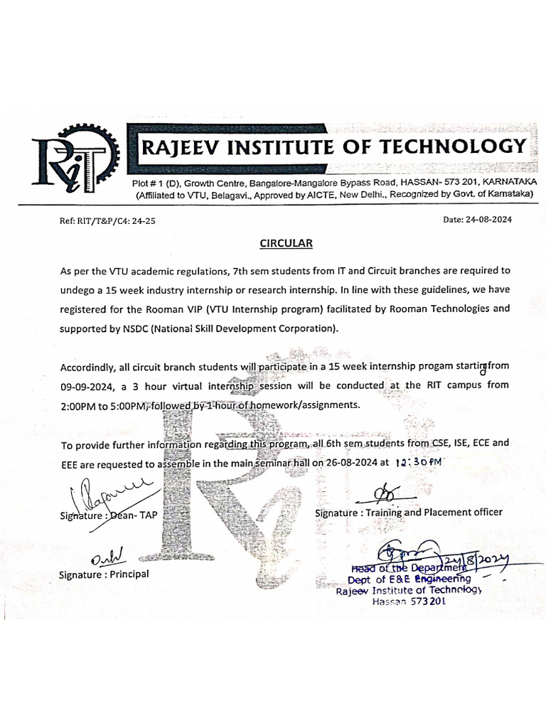 VTU - RIT - Internship Circular | PDF