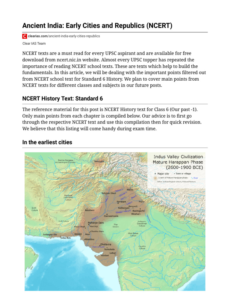 Ancient India - Early Cities and Republics (NCERT) - Clear IAS | PDF