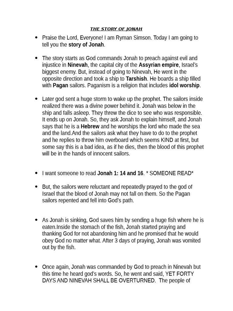 THE STORY OF JONAH (1) | PDF