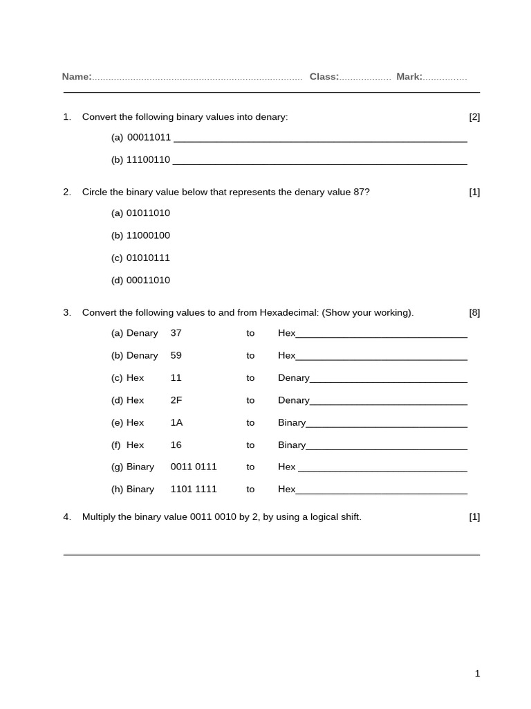 Binary and Hexadecimal Conversion Exercises | PDF | Elementary Mathematics | Computing