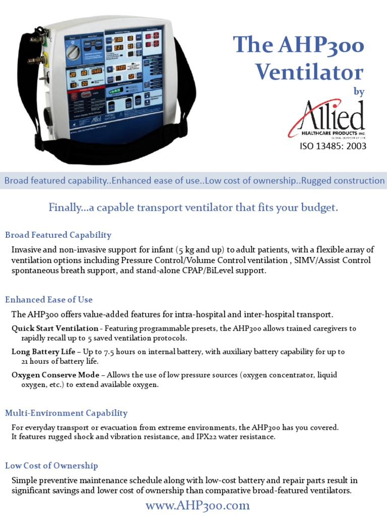 AHP300 Ventilator Brochure 1 | PDF | Apnea