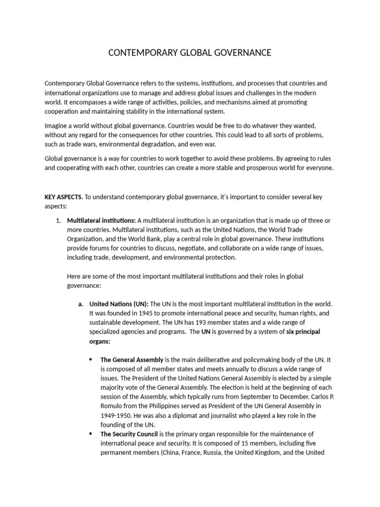 CONTEMPORARY GLOBAL GOVERNANCE Students | PDF | Sustainability | Global ...
