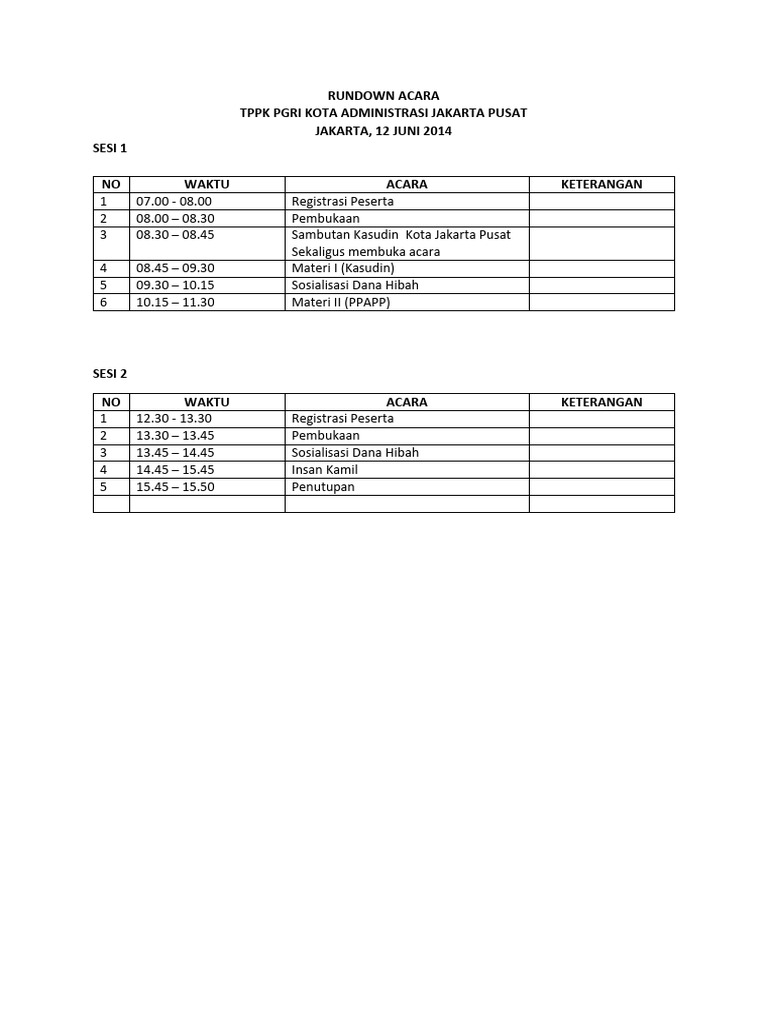 Rundown Acara TPPK Pgri - 1262024 | PDF