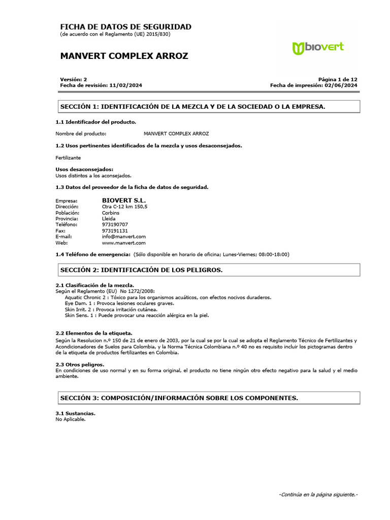 Manvert Complex Arroz V.2. | PDF