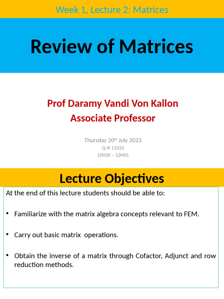 Review of Matrices | PDF