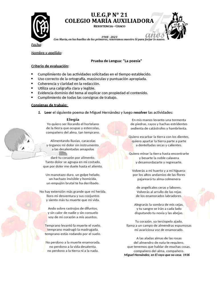 Prueba de Lengua - La Poesía | PDF