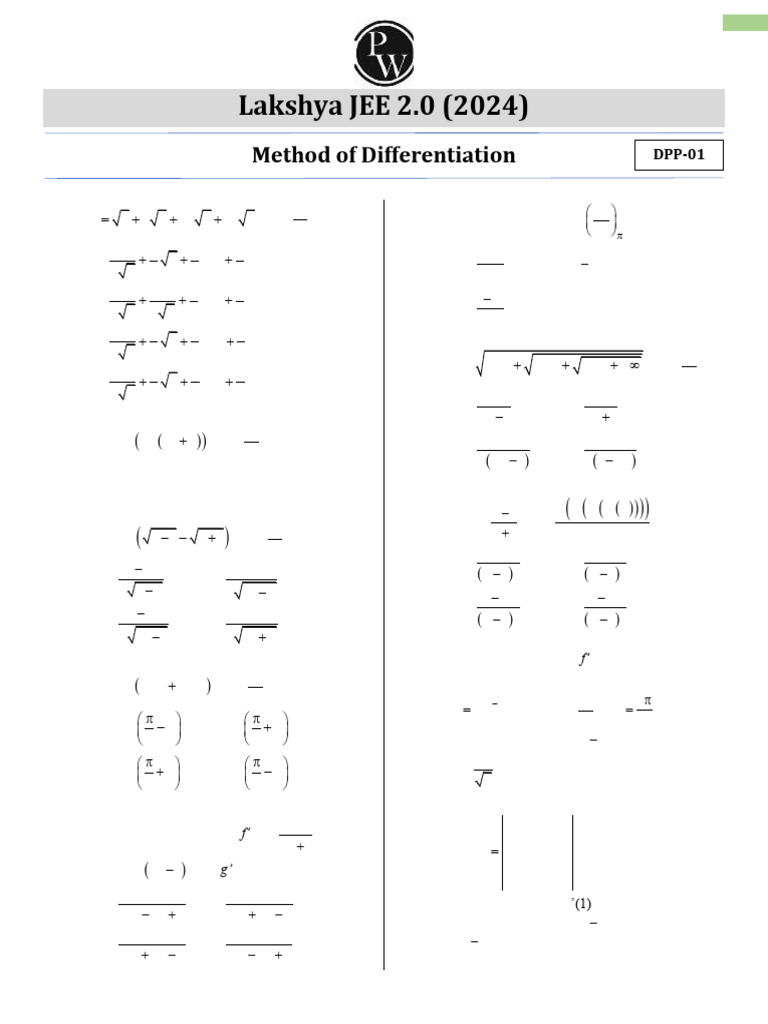 Method of Differentiation - DPP 01 - Lakshya JEE 2.0 2024 | PDF