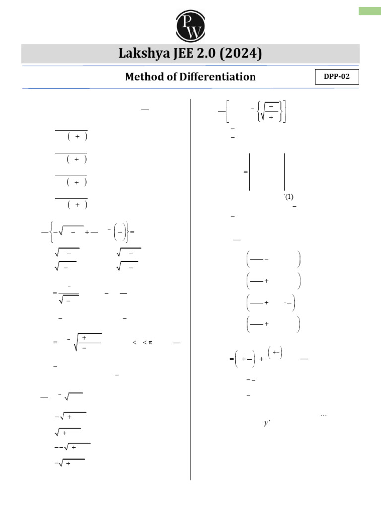 Method of Differentiation - DPP 02 - Lakshya JEE 2.0 2024 | PDF