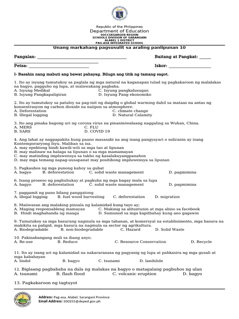 1ST Quarter Exam | PDF 1ST Quarter Exam | PDF