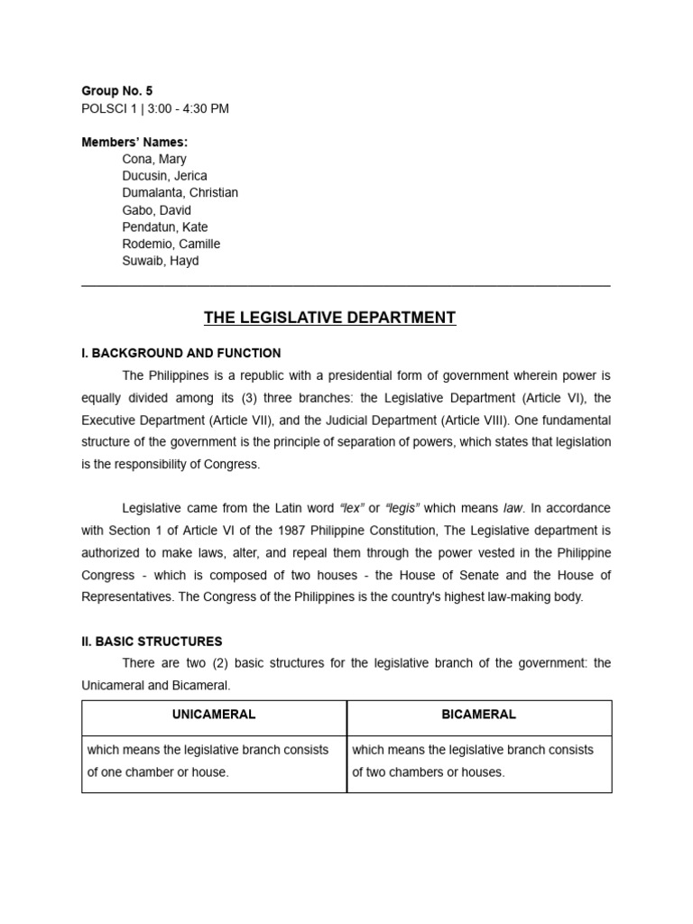 Polsci 1: The Legislative Department | PDF | Bill (Law) | Politics