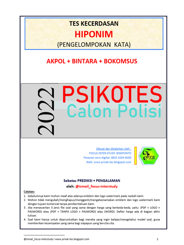 1. PSI - KECERDASAN - HIPONIM 2022 | PDF