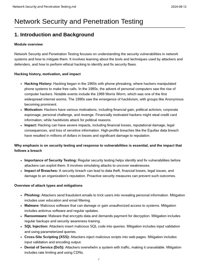 Network Security and Penetration Testing | PDF