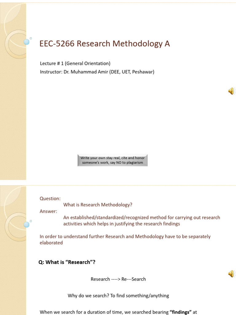 Research Methodology Lecture 1 (Orientation) | PDF